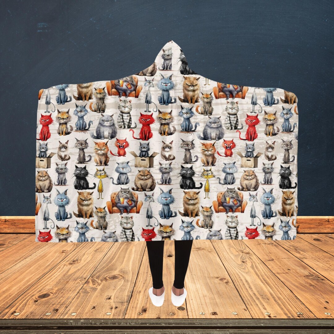 Grumpy Cats Hooded Blanket All Over Print Cat Lover Snuggly Wearable ...