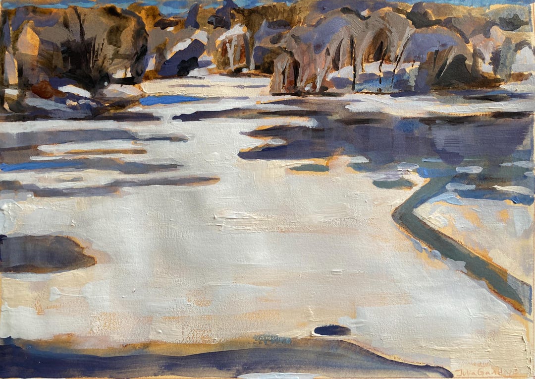Snow on Spy Pond - Original Plein Air Landscape Painting - Etsy