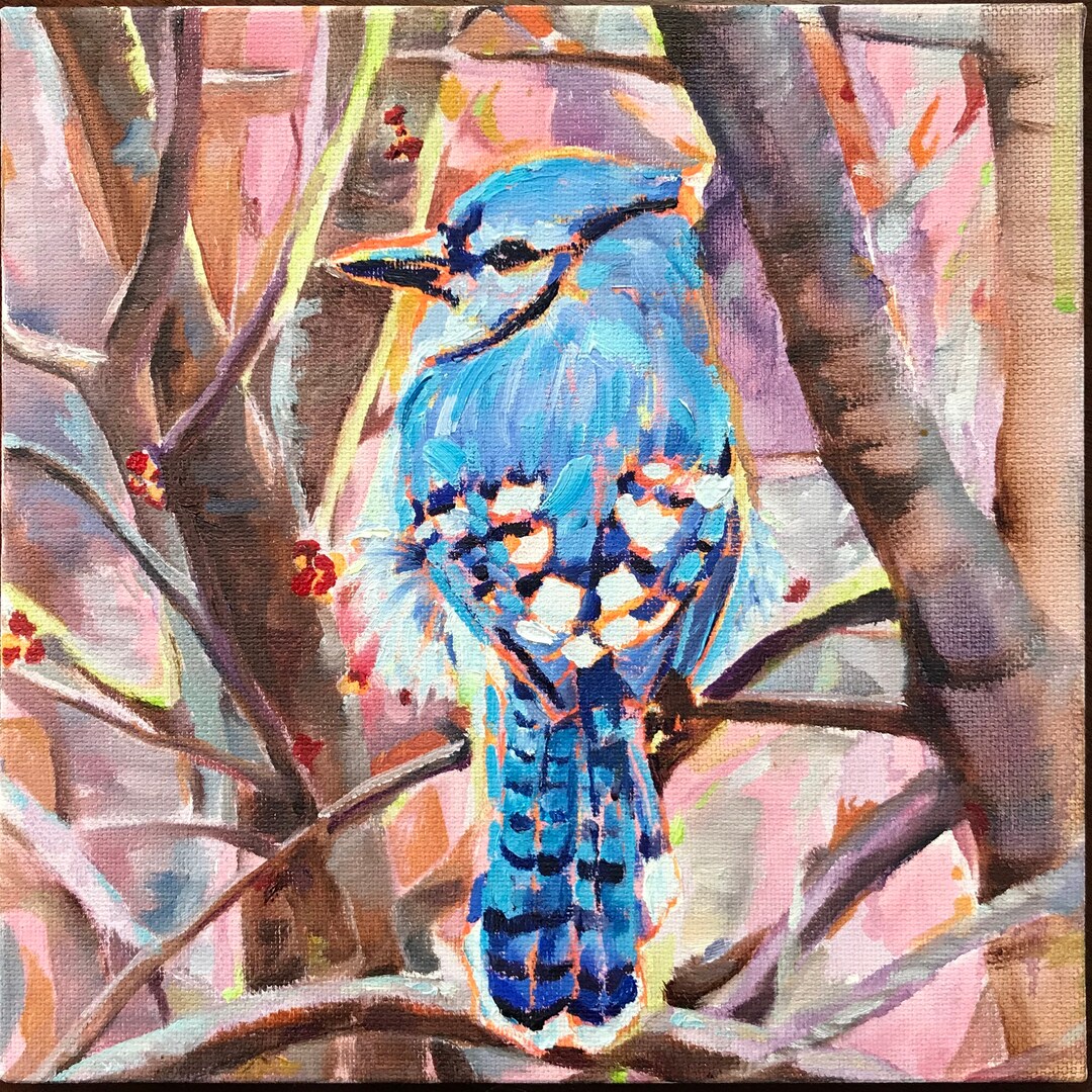 Jay in the Woods - Small Original Oil Painting - Etsy
