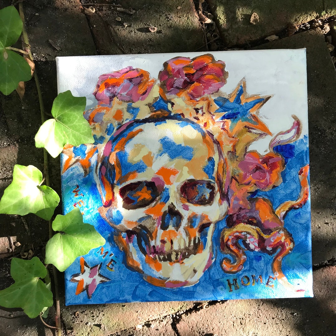 Welcome Home Original Skull Painting With Crown of Camelids - Etsy