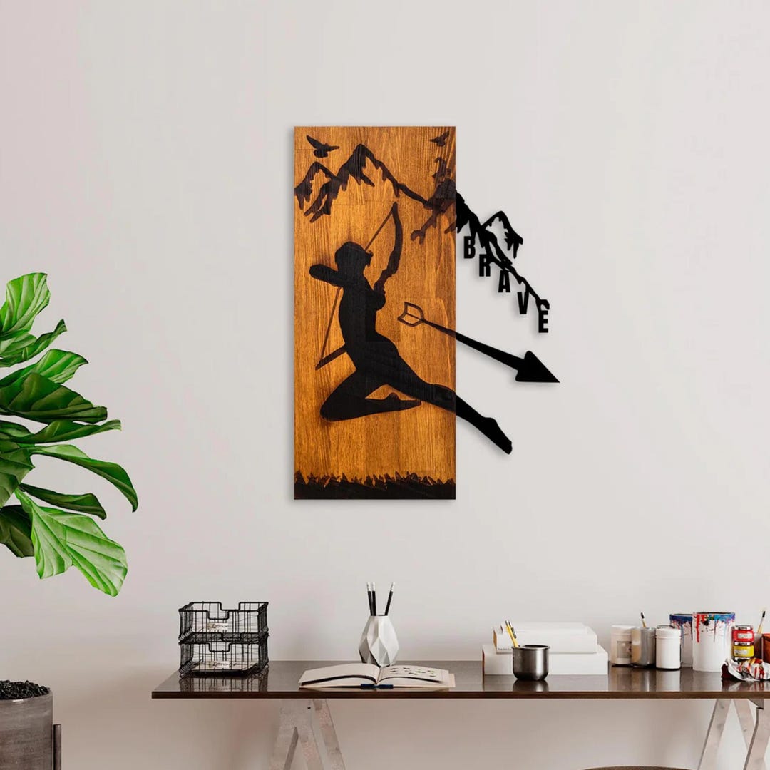 Brave Woman Archer Wall Art, Wood and Metal Wall Decor, Female Warrior ...