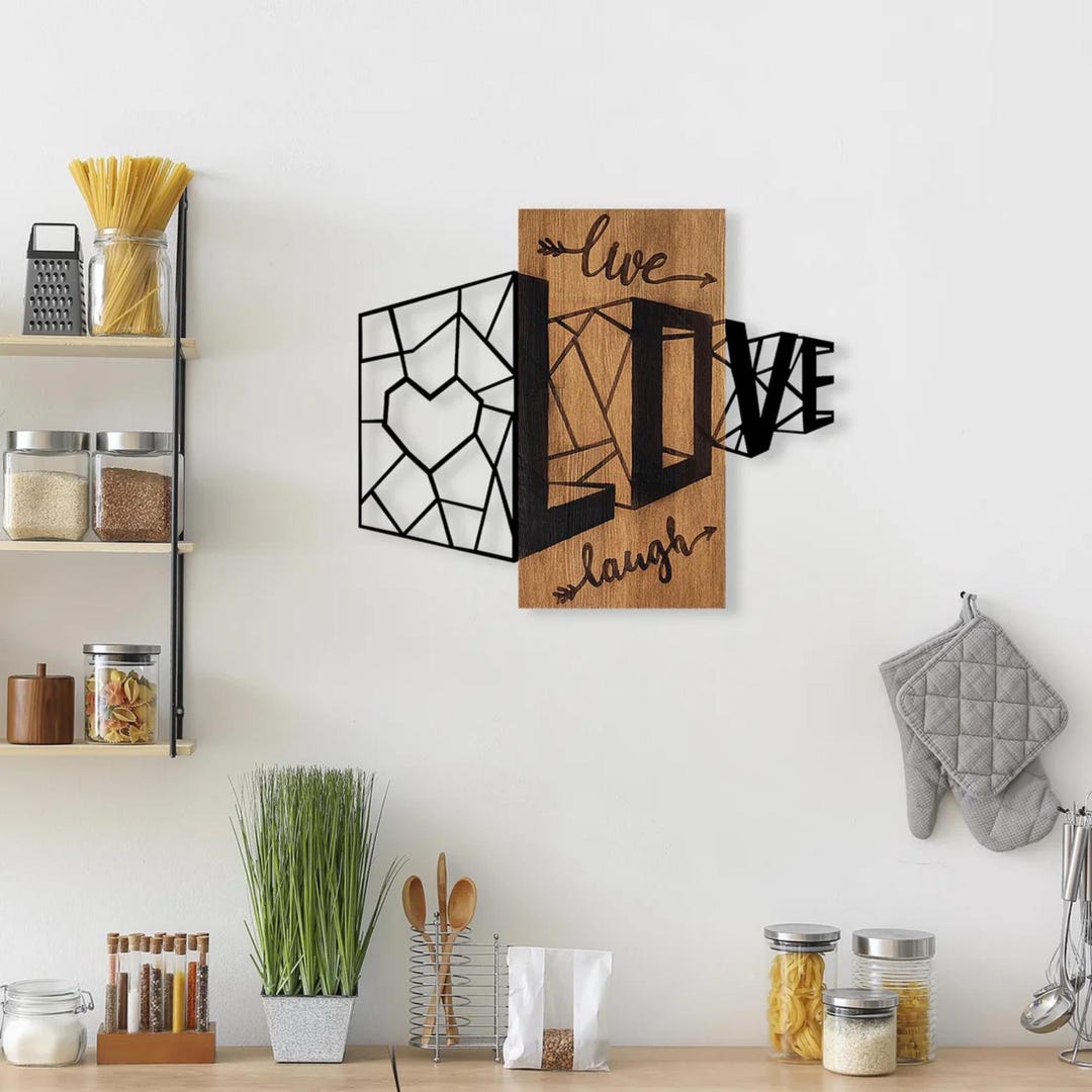 Live Laugh Love Wood and Metal Wall Decor Art, Geometric Heart Wall ...
