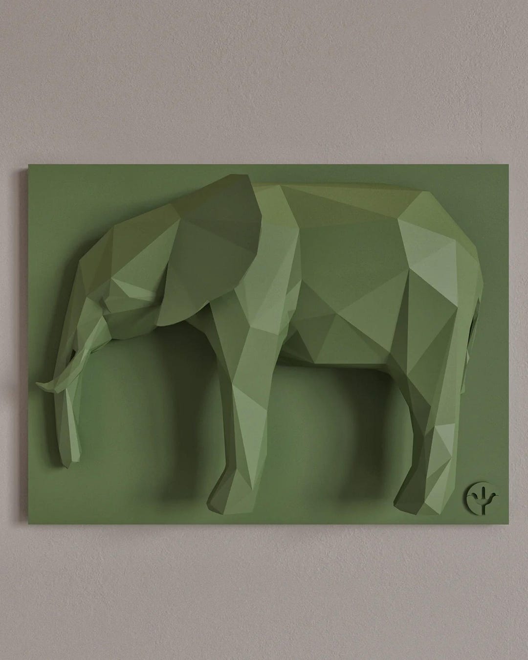 3D Geometric Elephant Wall Art, Green Polygonal Animal Wall Sculpture ...