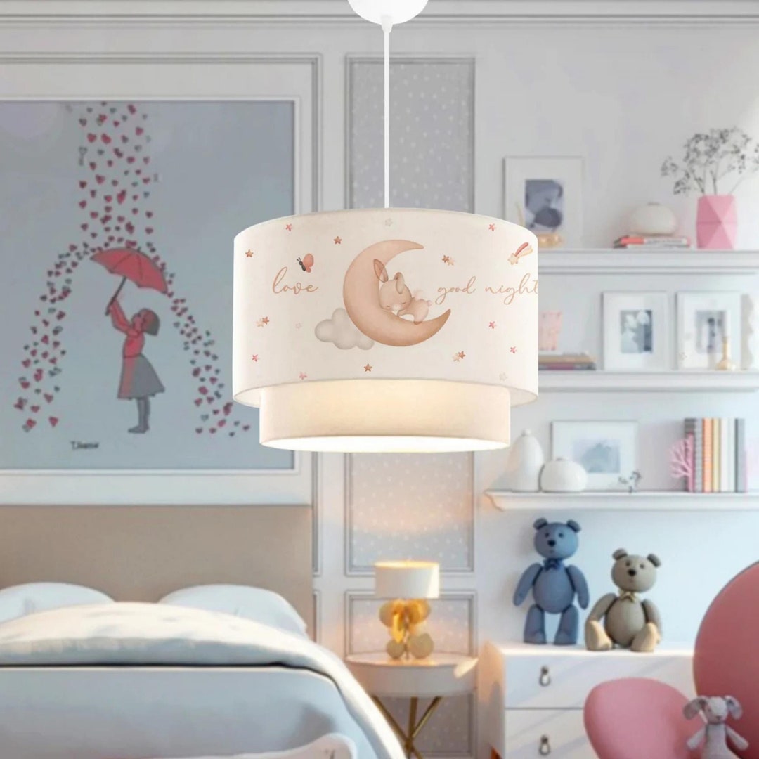 Sleeping Bunny Kids Room Pendant Light, Cute Nursery Ceiling Lamp, Moon ...