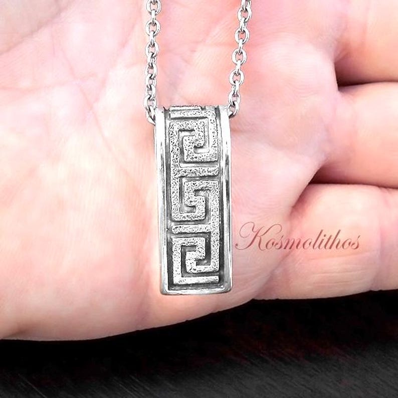 Sterling Silver Greek Key Necklace for Men, Meander Pendant, Ancient ...