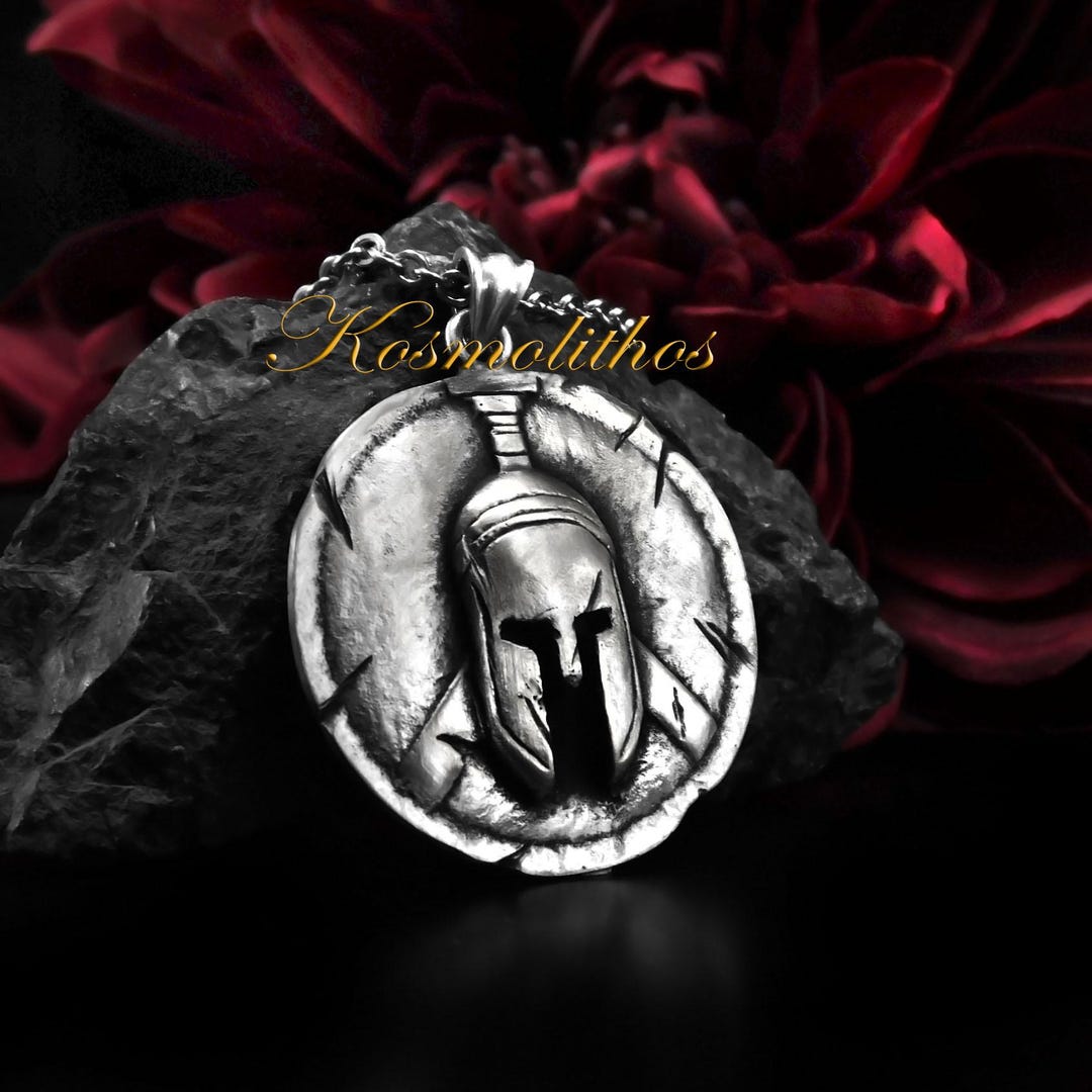 Sterling Silver Spartan Shield Necklace, Greek Helmet Pendant, Leonidas ...
