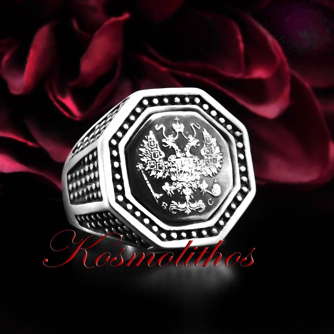 Sterling Silver Eagle Coat of Arms Ring, Family Crest Signet, Royal ...