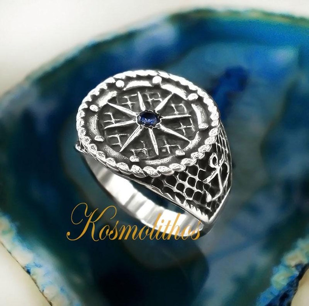 Compass Anchor Silver Ring Men, Nautical Jewelry Tanzanite Ring, Navy ...