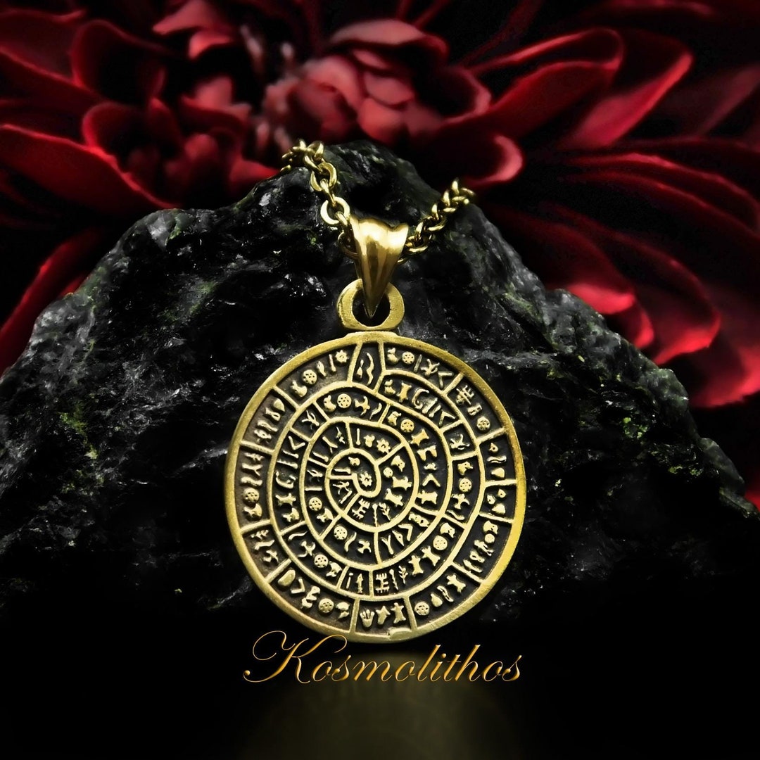 Phaistos Disc Bronze Pendant, Ancient Greek Amulet Necklace, Hellenic ...