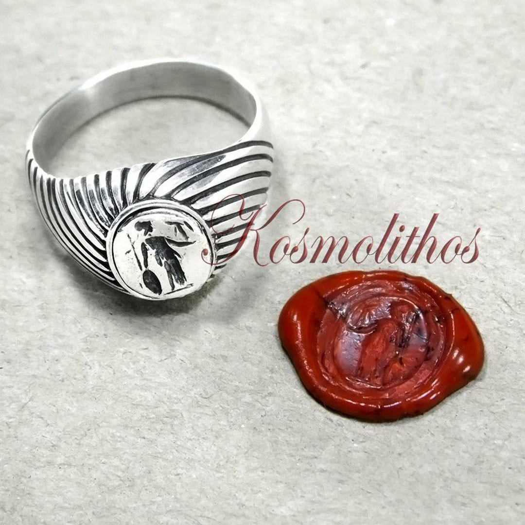 Sterling Silver Athena Signet Ring, Greek Goddess Wax Seal, Chevalier ...