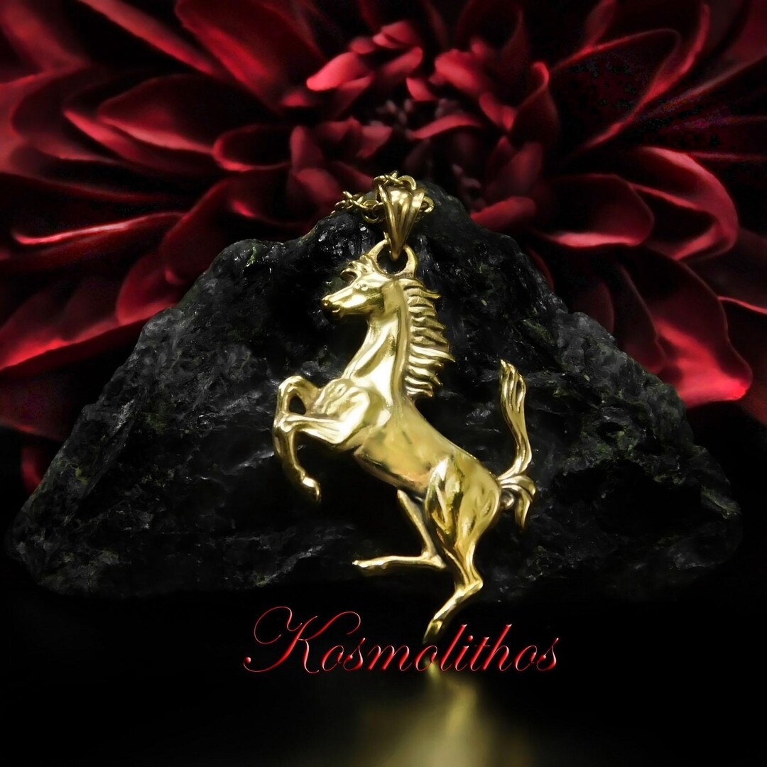 Ferrari Horse Bronze Pendant Necklace, 24K Gold Plated Prancing Horse ...