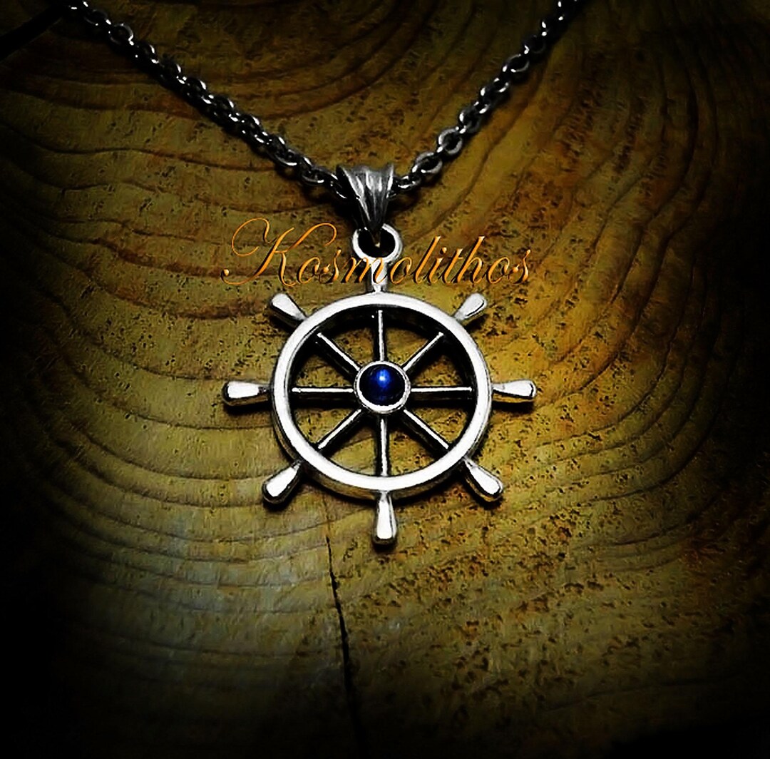 Sterling Silver Wheel Necklace, Labradorite Sailor Pendant, Navy ...