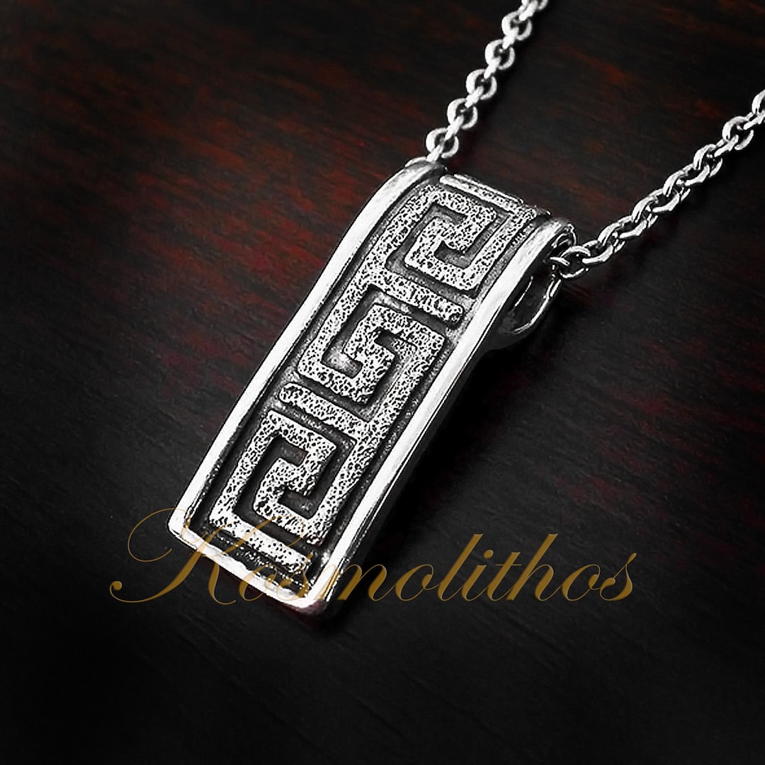 Greek Key Silver Necklace for Men, Sterling Silver Greek Pendant Gift ...