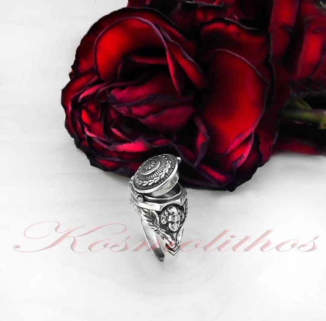 Sterling Silver Poison Ring, Locket Box Silver Ring, Secret Compartment ...