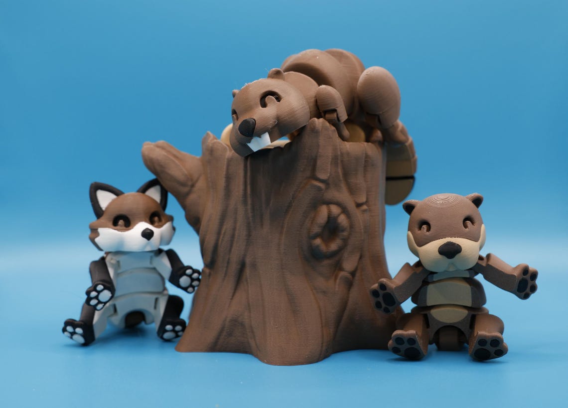 Tree Critters/ 3D Prints/ Fidget Toys/ Fox/ Otter/ Beaver/ Tree Trunk ...