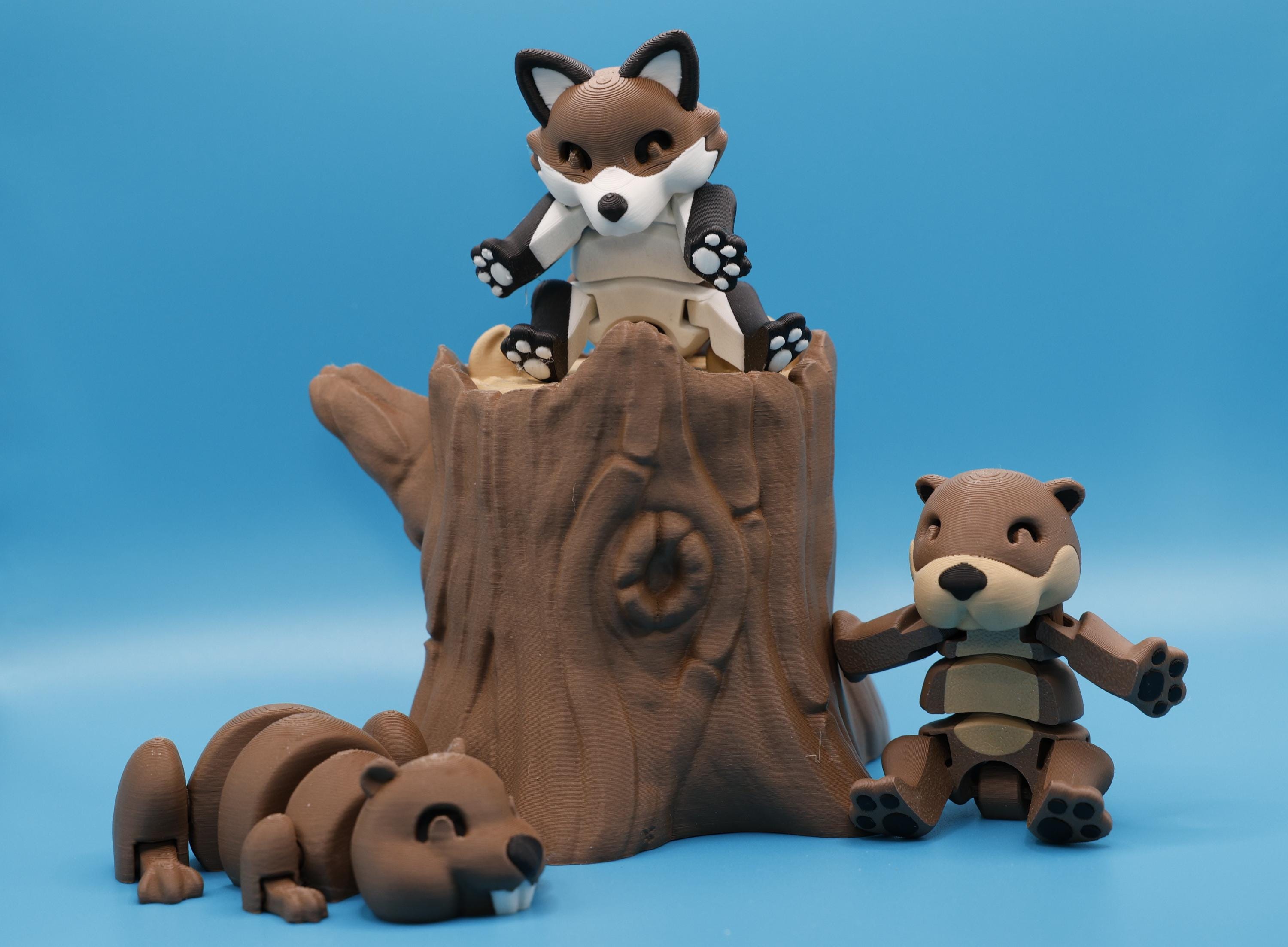 Tree Critters/ 3D Prints/ Fidget Toys/ Fox/ Otter/ Beaver/ Tree Trunk ...