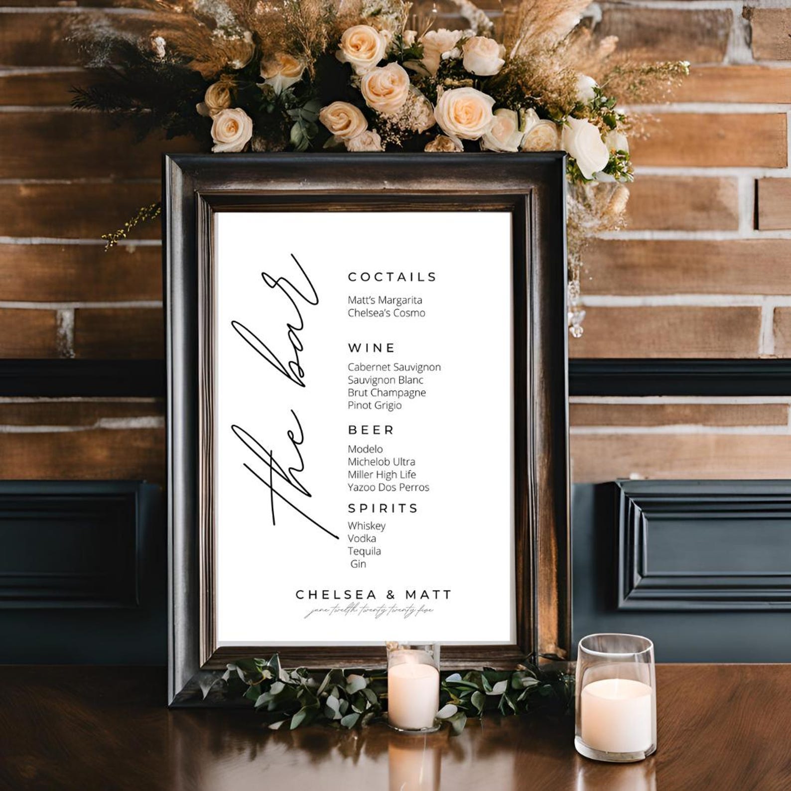 Custom Bar Sign Menu Wedding Minimal Digital Download 1-2 Business Days ...