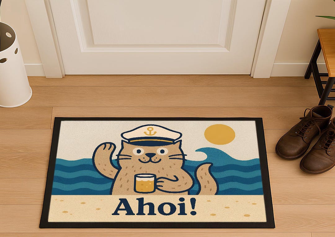 Doormat Maritime Cat Captain "ahoi" | Funny Welcome Mat Washable 24x16 ...