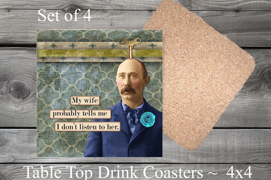 Funny Man With Key Drink Coasters ~ Set of 4 ~ Table Top Coasters ...