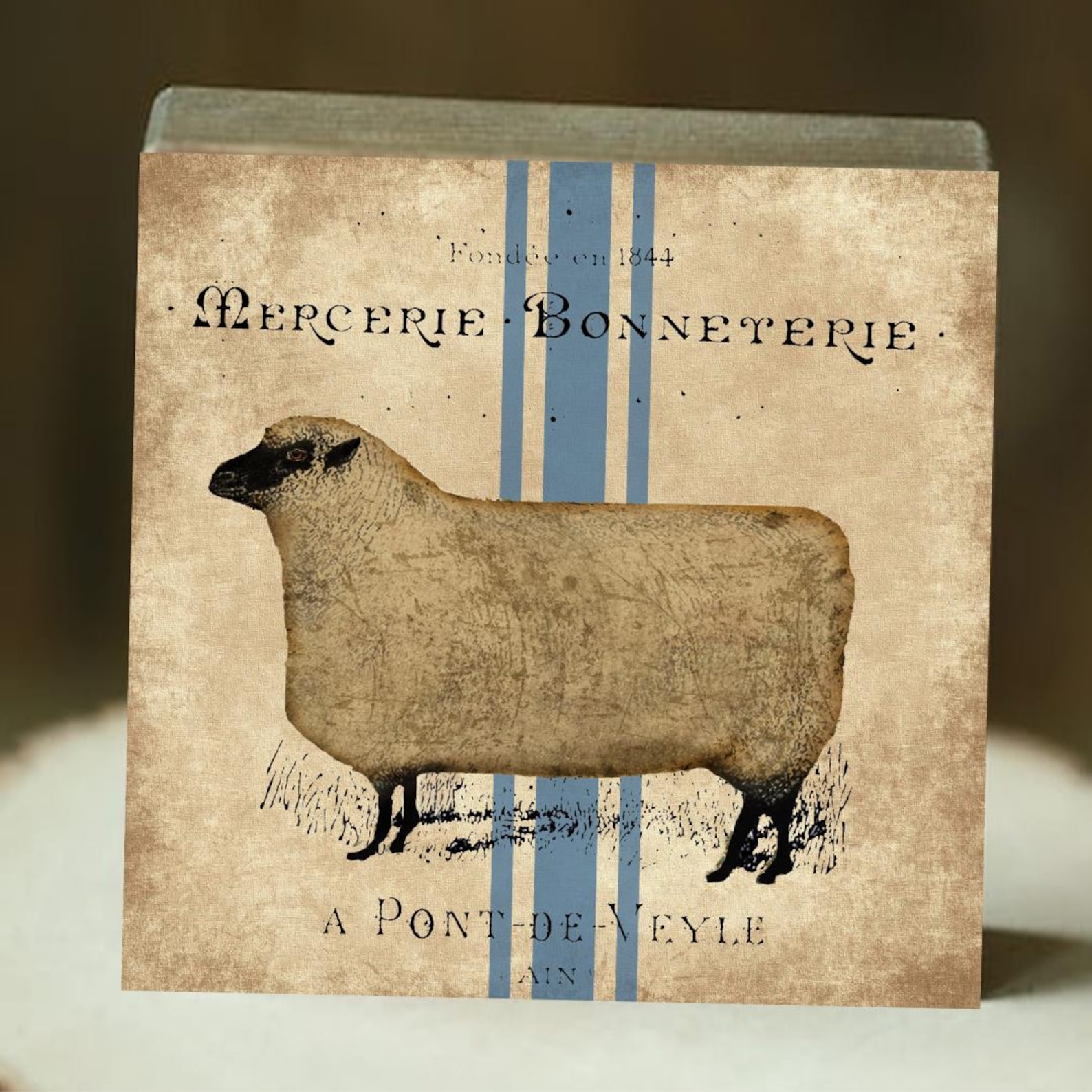 French Sheep Blue Stripe ~ Block Shelf Sitter ~ BL1185 - Etsy