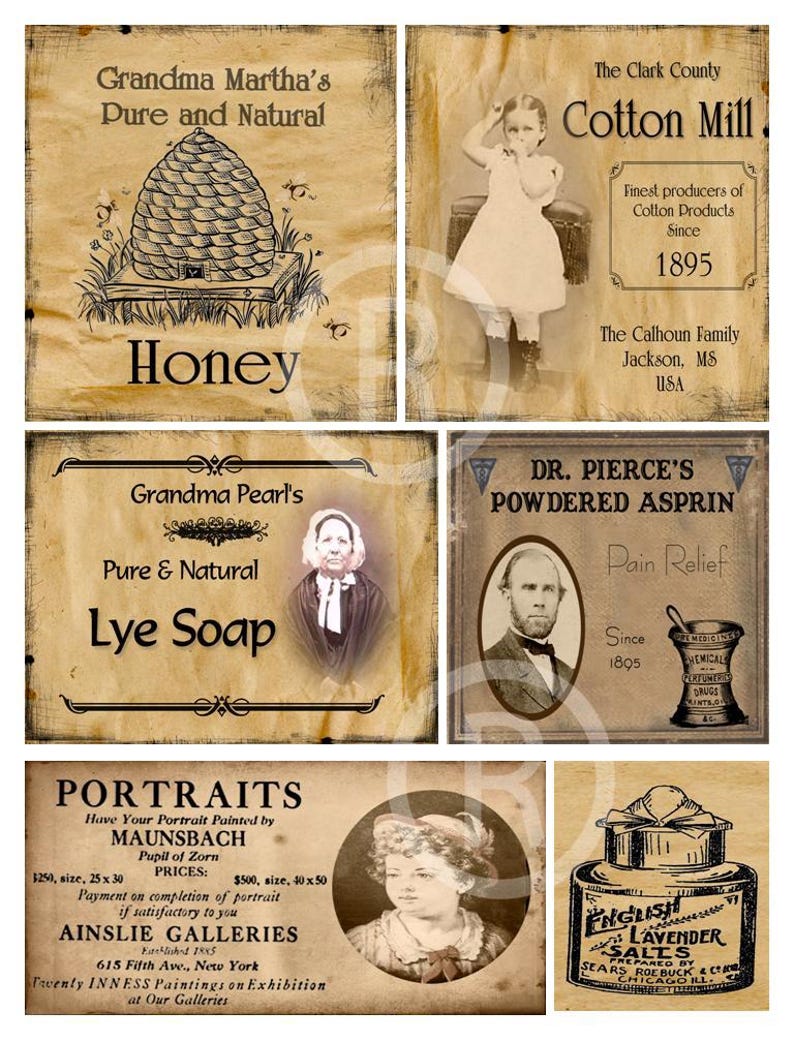 Vintage Primitive Style Labels for Jars, Tags, Boxes ~ Digital Download ...