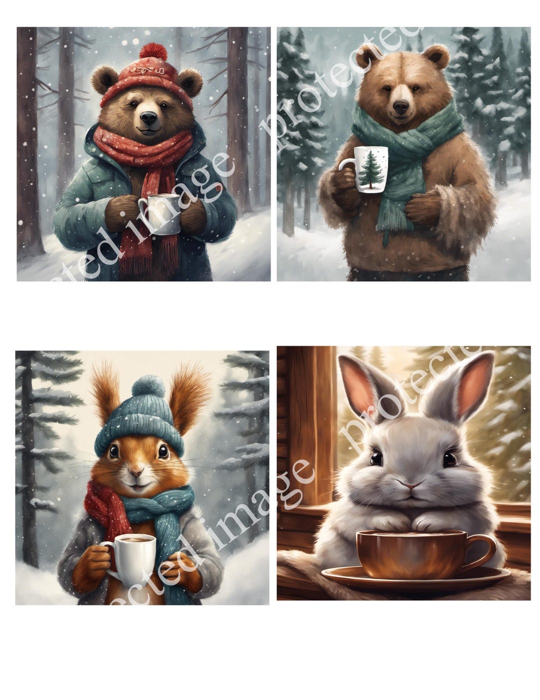 Woodsy Animals Drinking Coffee ~ Digital Download Art Four Images Great ...