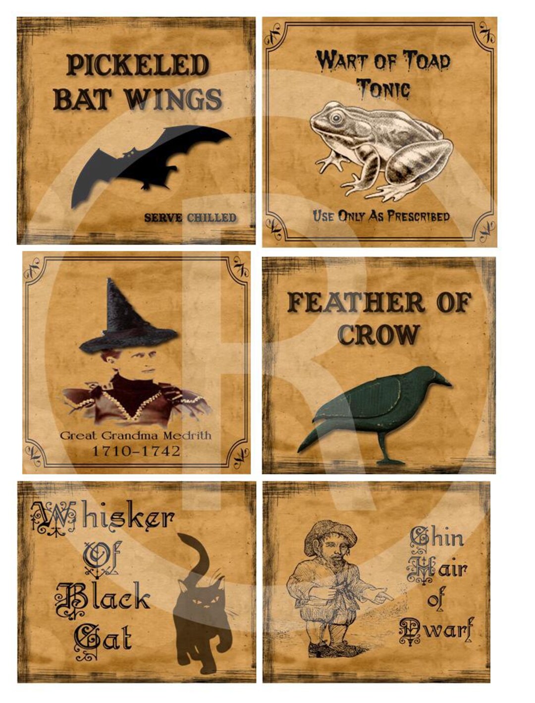 Vintage Primitive Style Halloween Labels for Jars, Tags, Boxes ...