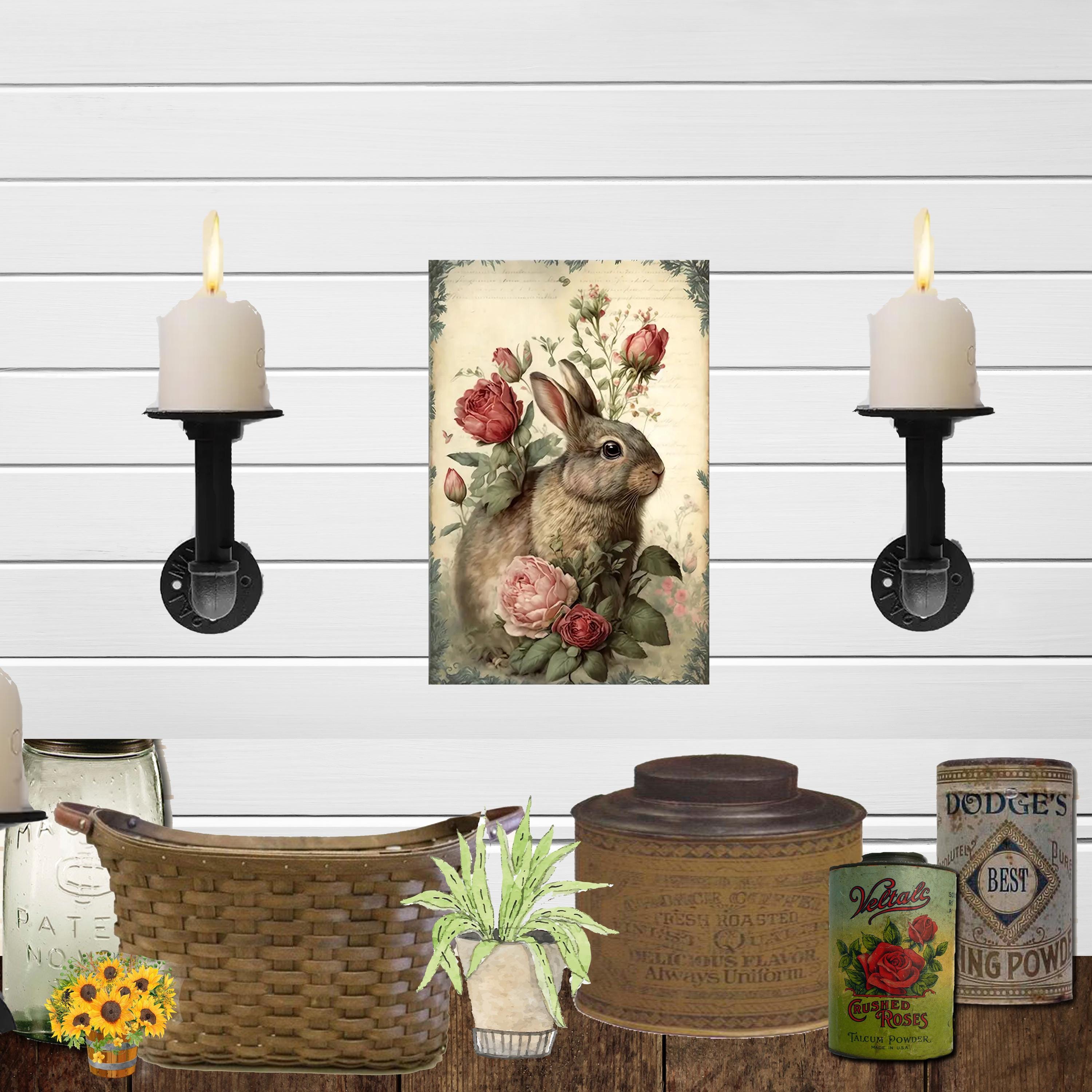 Vintage Brown Rabbit in Flowers ~ Metal Sign ~ TS2105 Primitive Decor ...