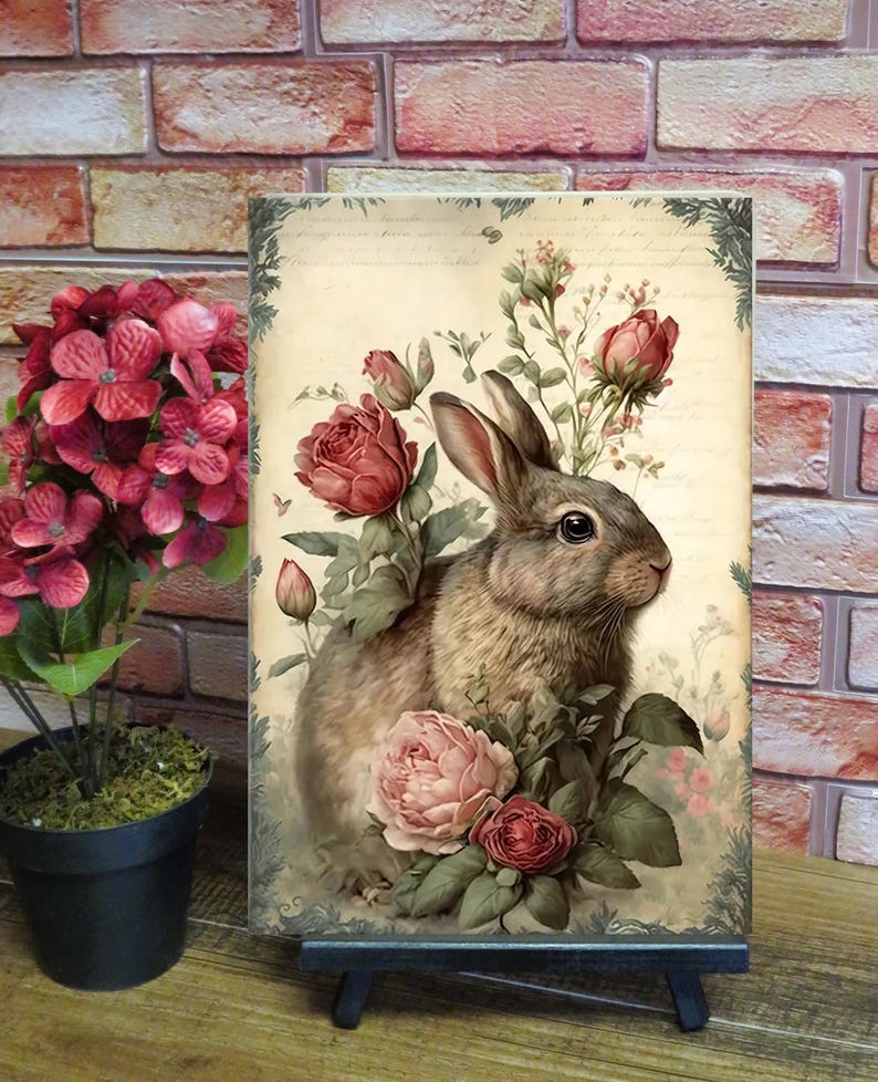 Vintage Rabbit With Flowers Metal Sign, Primitive Easter Decor - Etsy