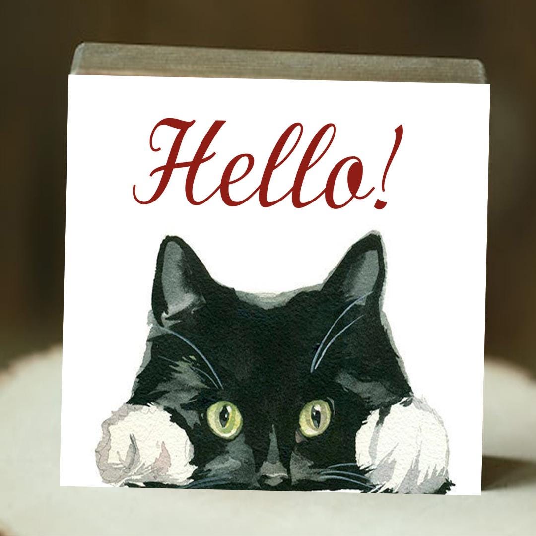 Hello Black Kitty White Paws ~ Block Shelf Sitter ~ BL1193 - Etsy