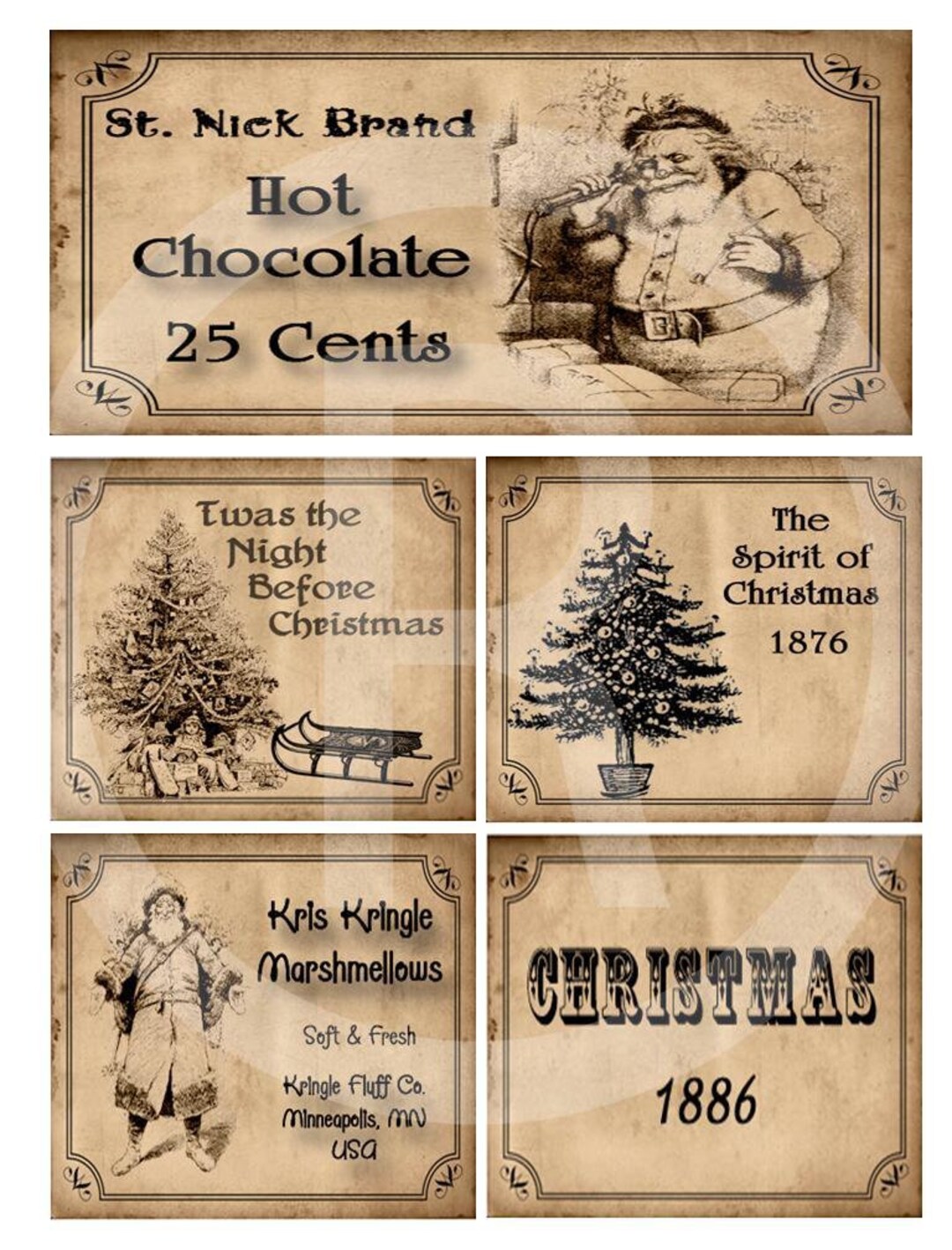 Vintage Primitive Style Christmas Labels for Jars, Tags, Boxes ...