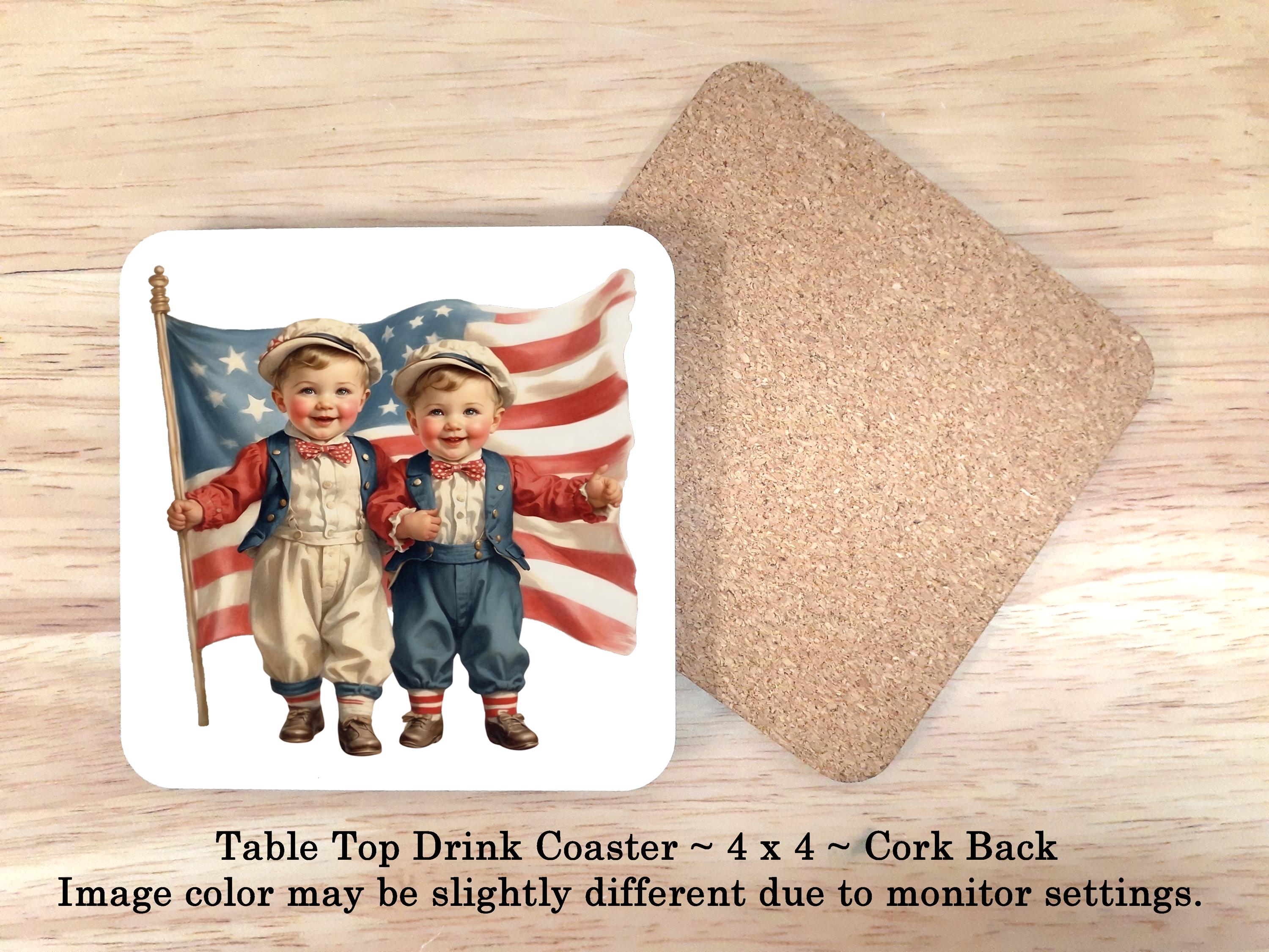 Old Fashioned Boys With Flag Drink Coasters ~ Set of 4 Table Top ...