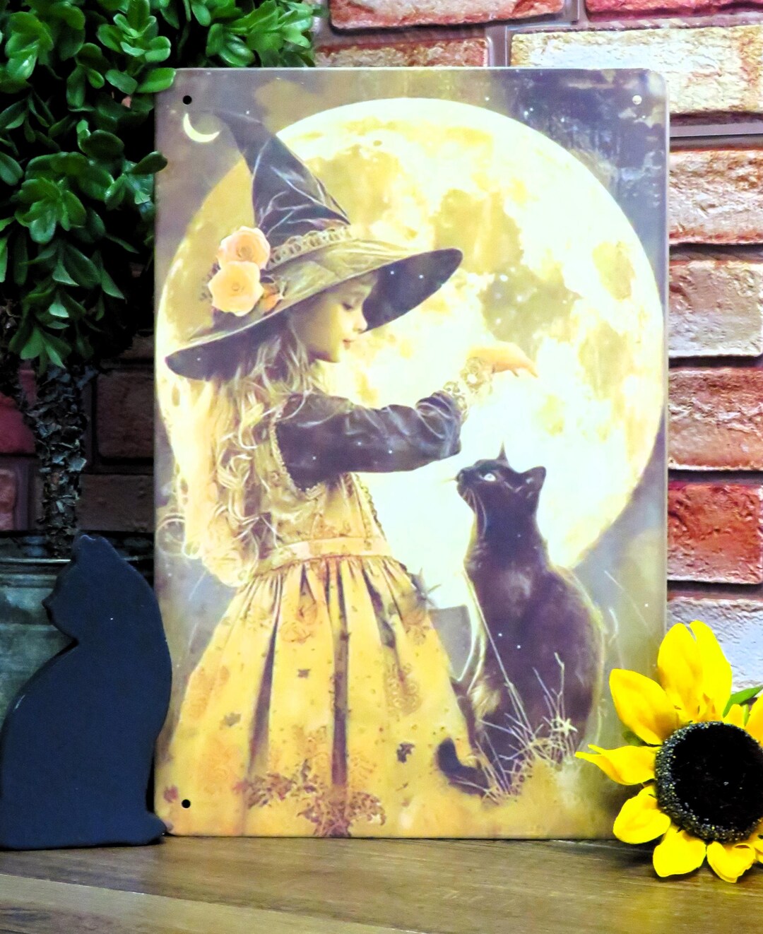 Witch Girl Black Cat Full Moon Metal Sign TS2331 - Etsy