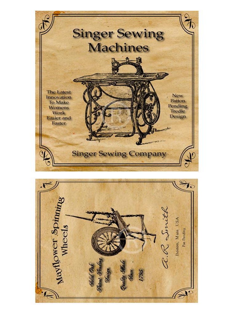 Vintage Style Primitive Labels Tags Sewing ~ Digital Download Eight ...