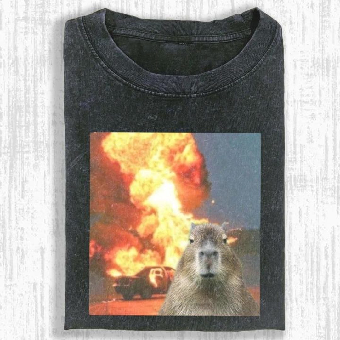Exploding Background Capybara Meme Shirt, Chaos Funny Animal Tee, Cool ...