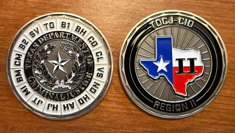 Region II Challenge Coin With All 16 Units Listed, TDCJ - Texas ...