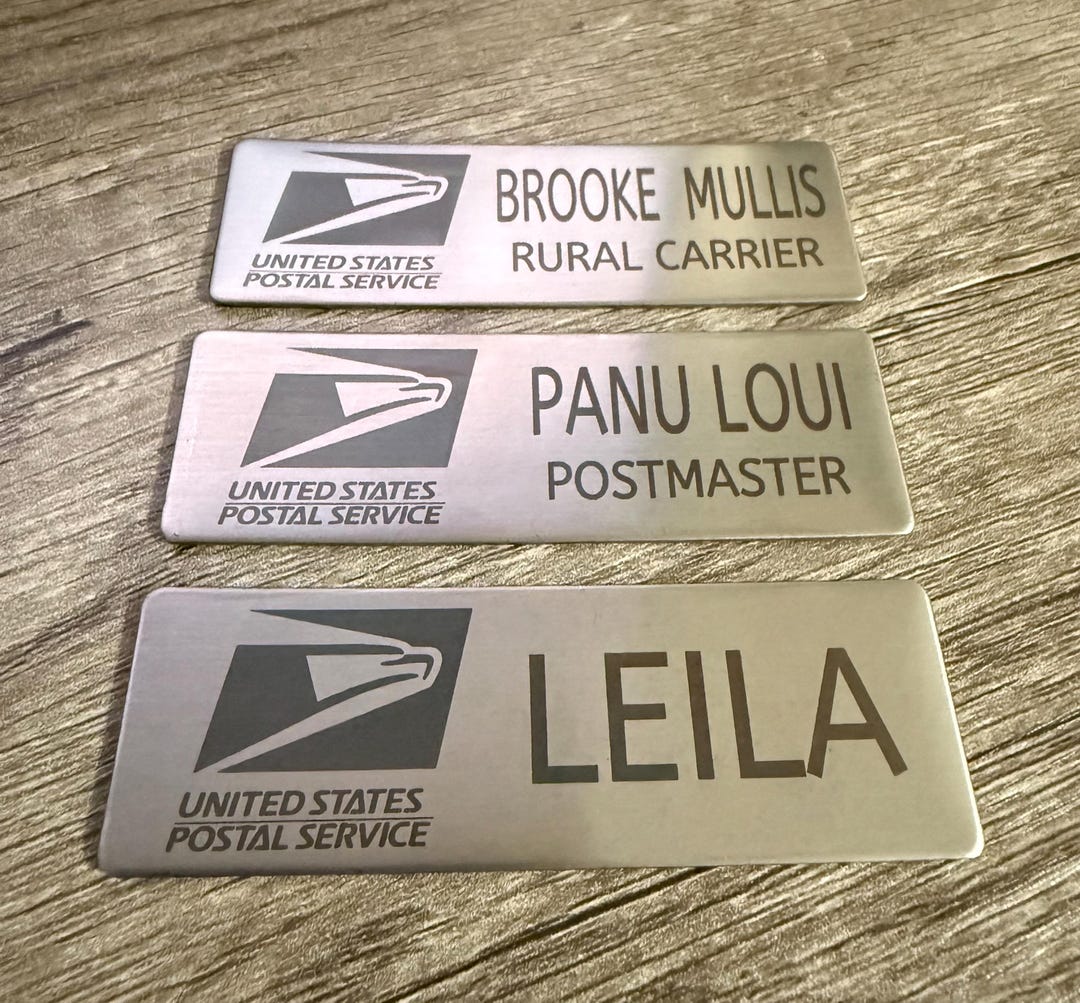 METAL 1”x3” Custom Laser Engraved USPS Name Tag, Silver or Gold, Strong ...