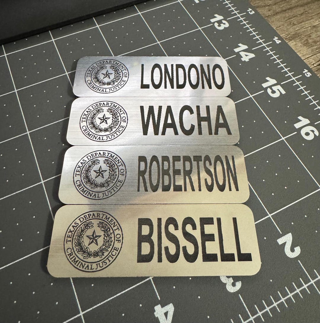 PLASTIC 1”x3” Custom Laser Engraved Name Tags, Silver or Gold, Magnetic ...