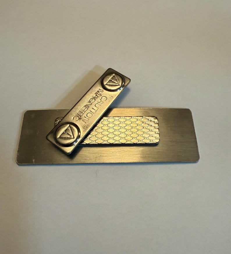 METAL 1”x3” Custom Laser Engraved USPS Name Tag, Silver or Gold, Strong ...