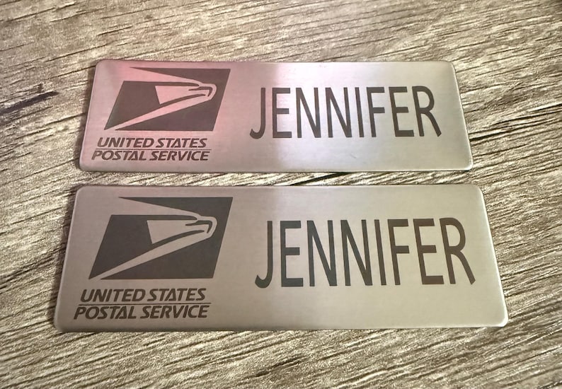 METAL 1”x3” Custom Laser Engraved USPS Name Tag, Silver or Gold, Strong ...