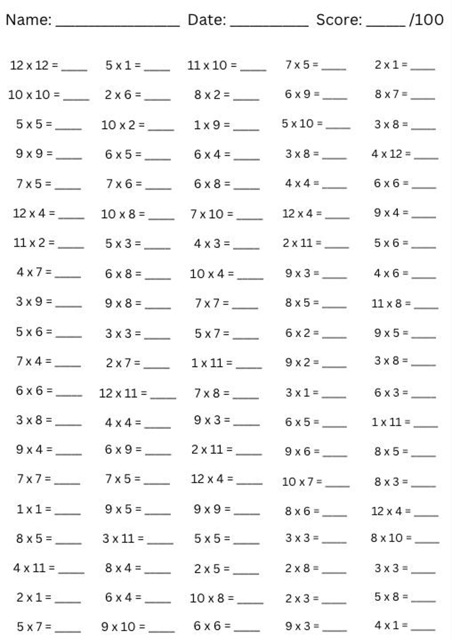 10 Multiplication Worksheets With Answer Key Included | Multiplication ...