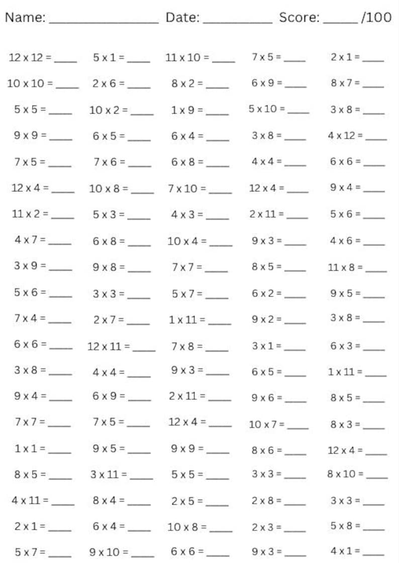 10 Multiplication Worksheets With Answer Key Included | Multiplication ...