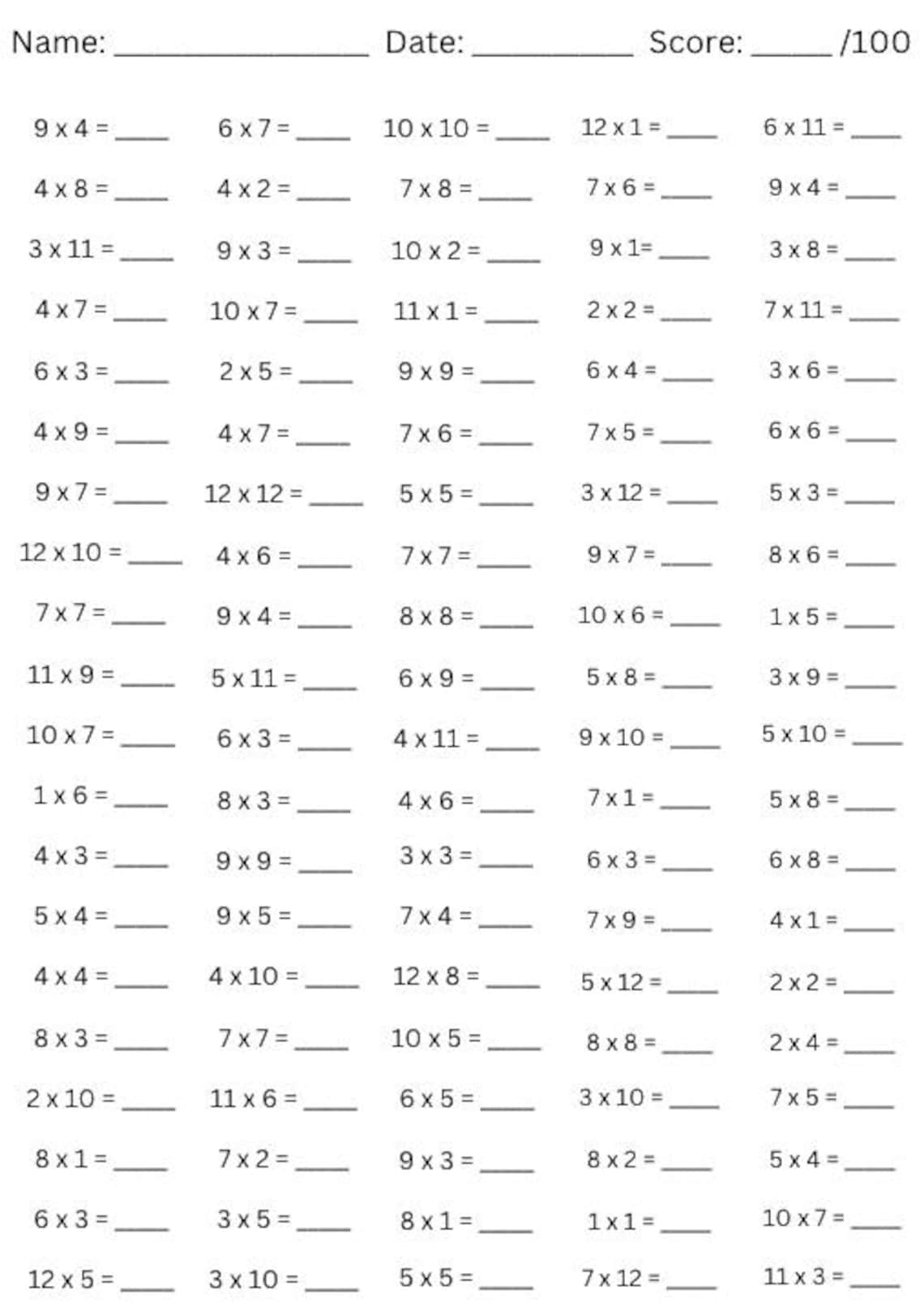 10 Multiplication Worksheets With Answer Key Included | Multiplication ...