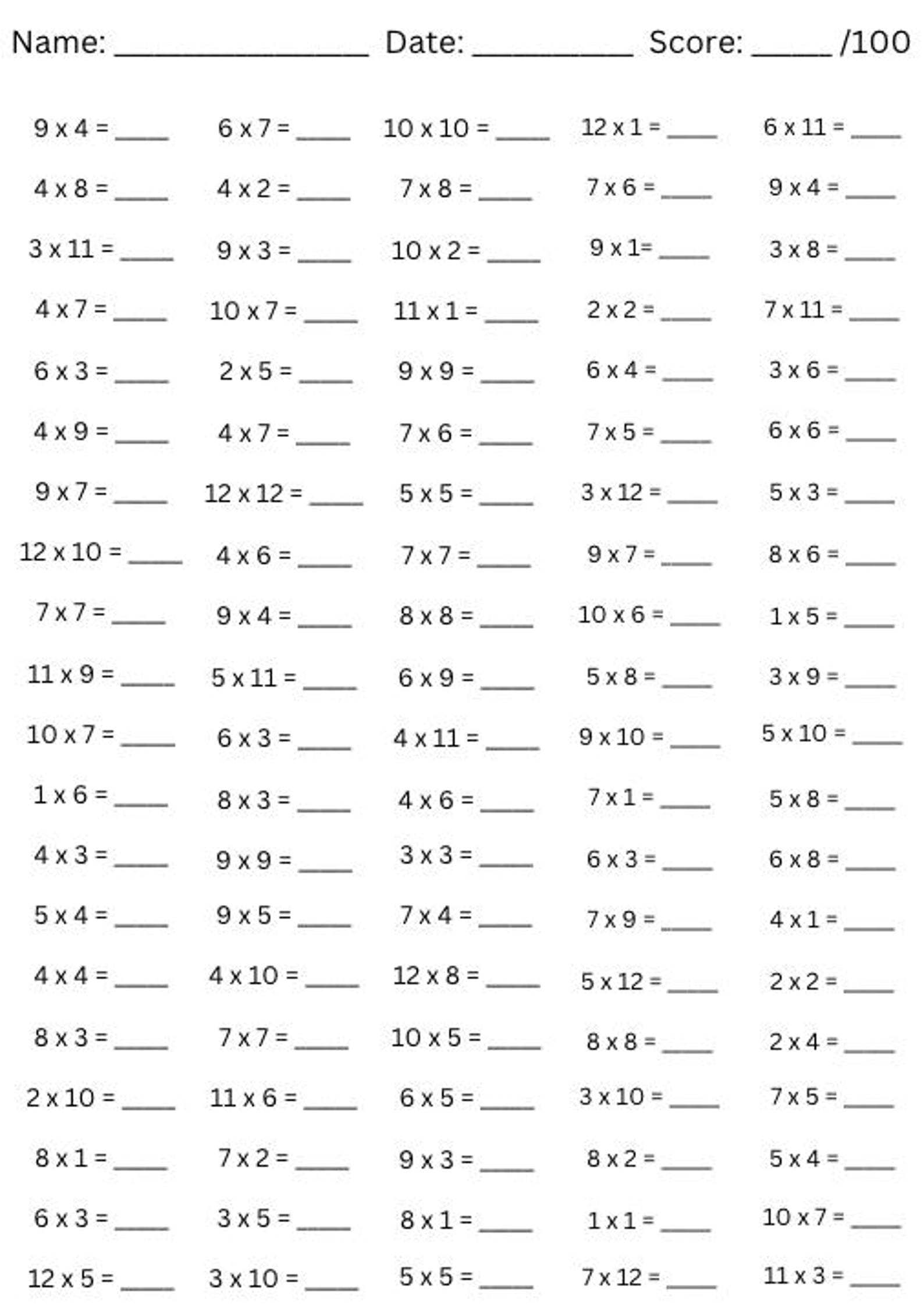 10 Multiplication Worksheets With Answer Key Included | Multiplication ...