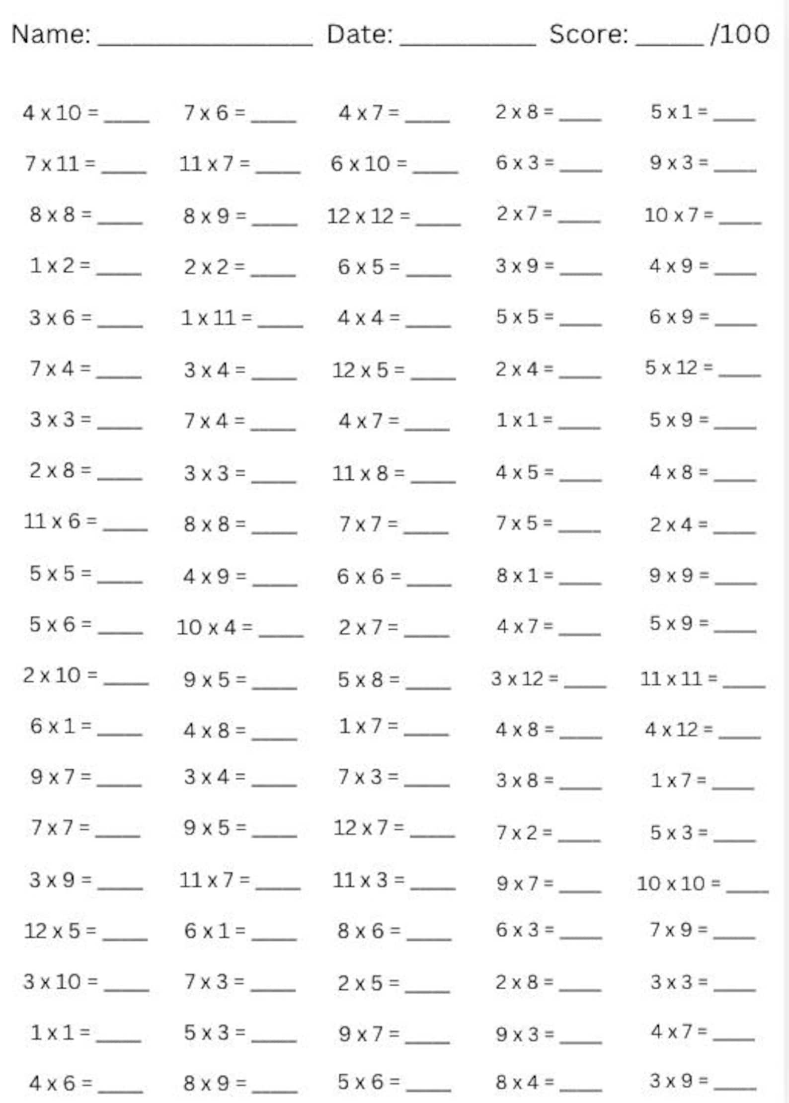 10 Multiplication Worksheets With Answer Key Included | Multiplication ...