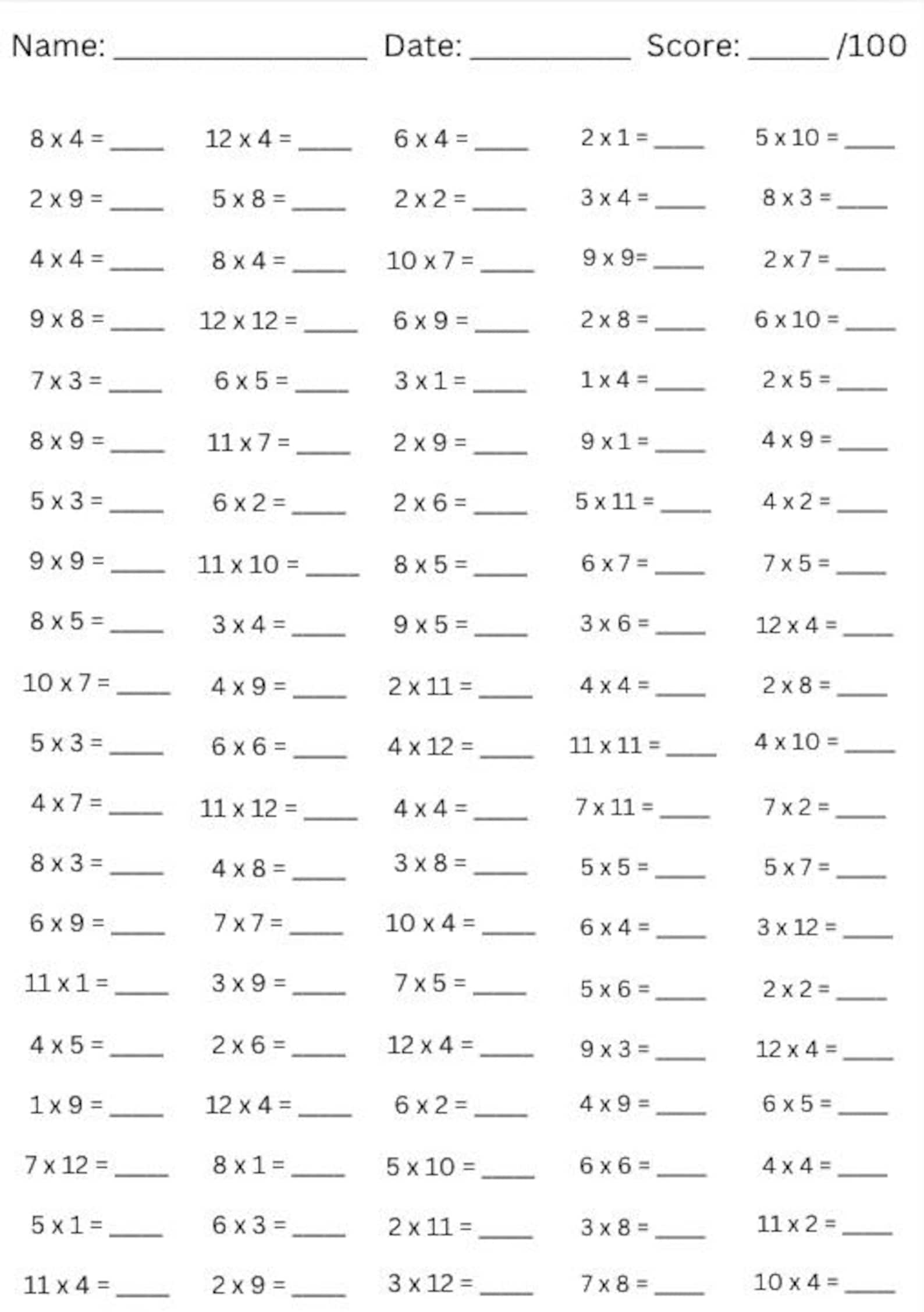 10 Multiplication Worksheets With Answer Key Included | Multiplication ...