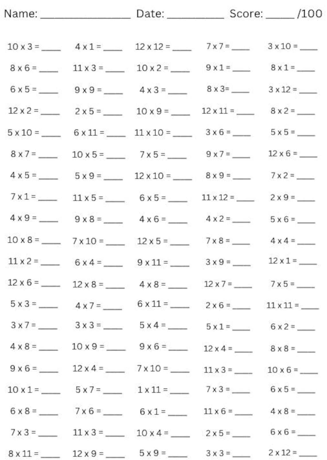 10 Multiplication Worksheets With Answer Key Included | Multiplication ...