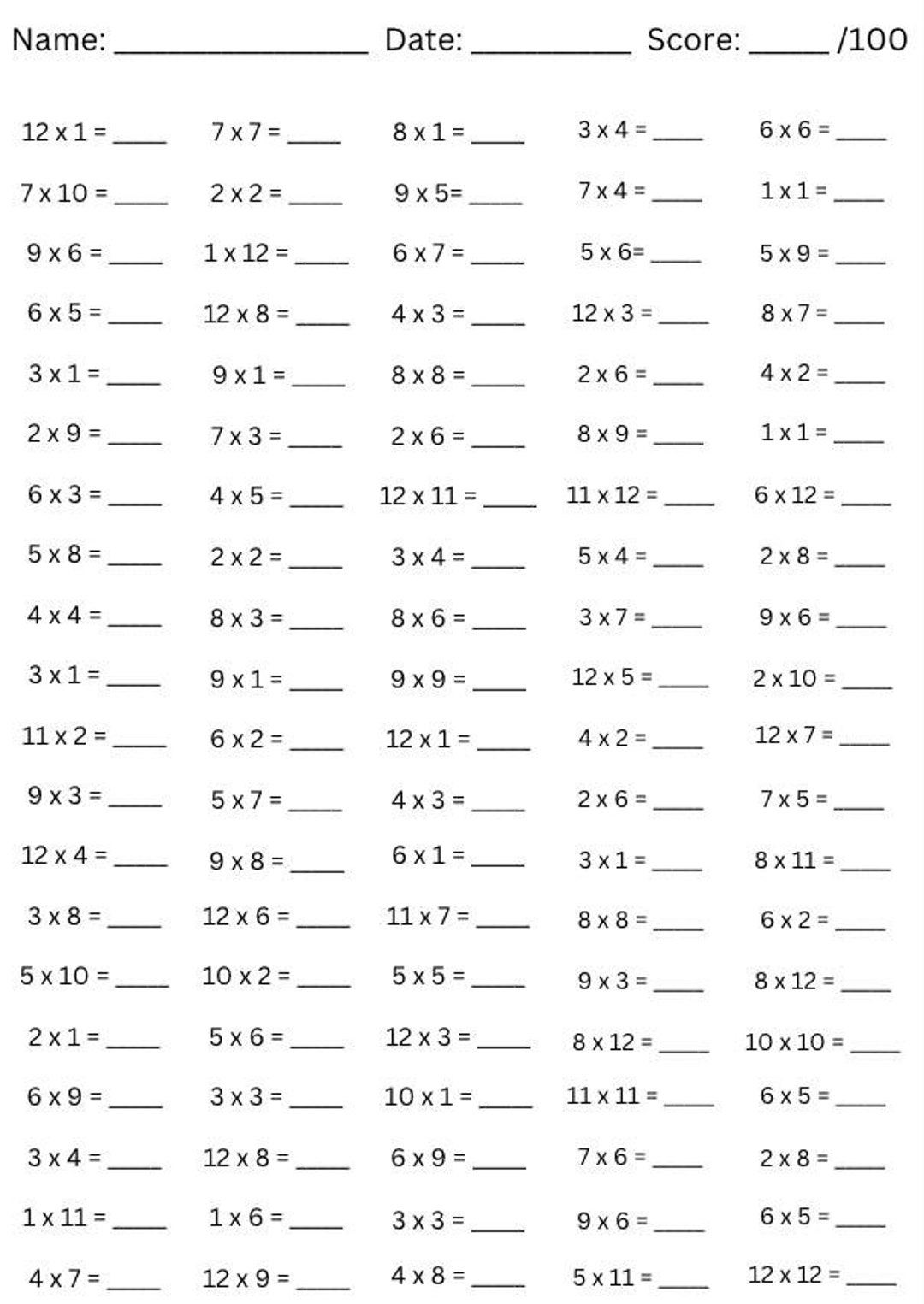10 Multiplication Worksheets With Answer Key Included | Multiplication ...