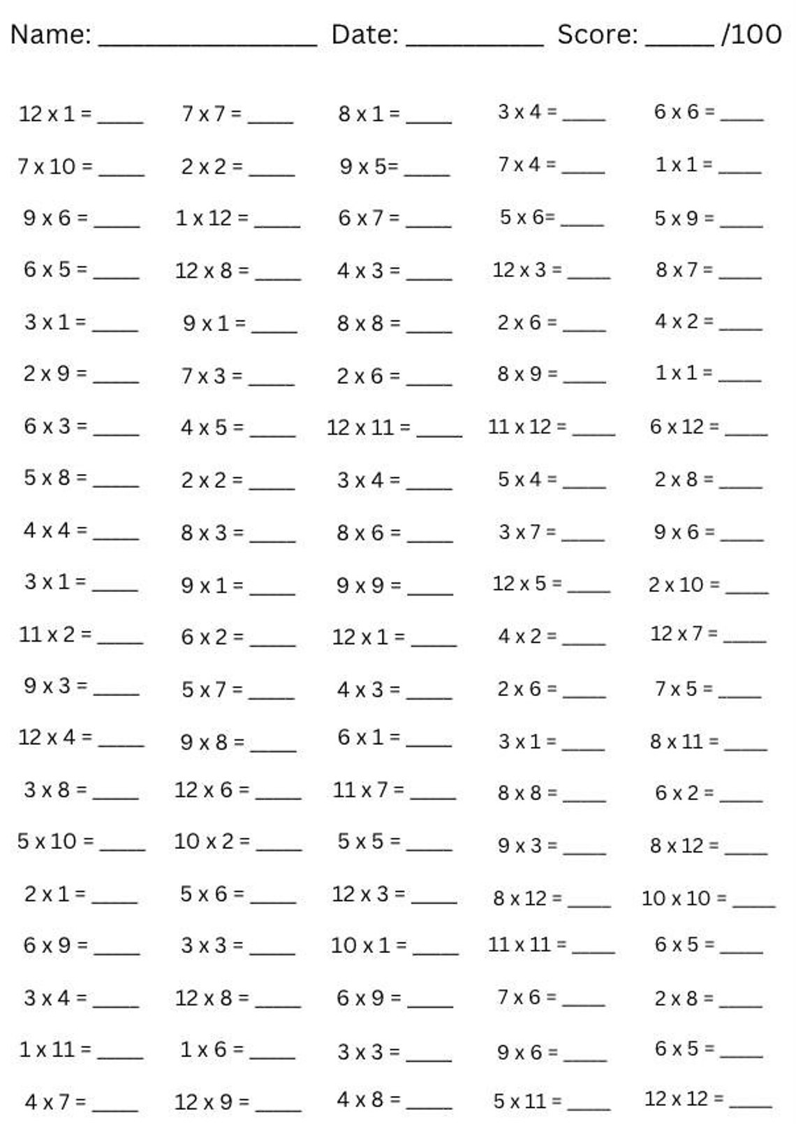 10 Multiplication Worksheets With Answer Key Included | Multiplication ...