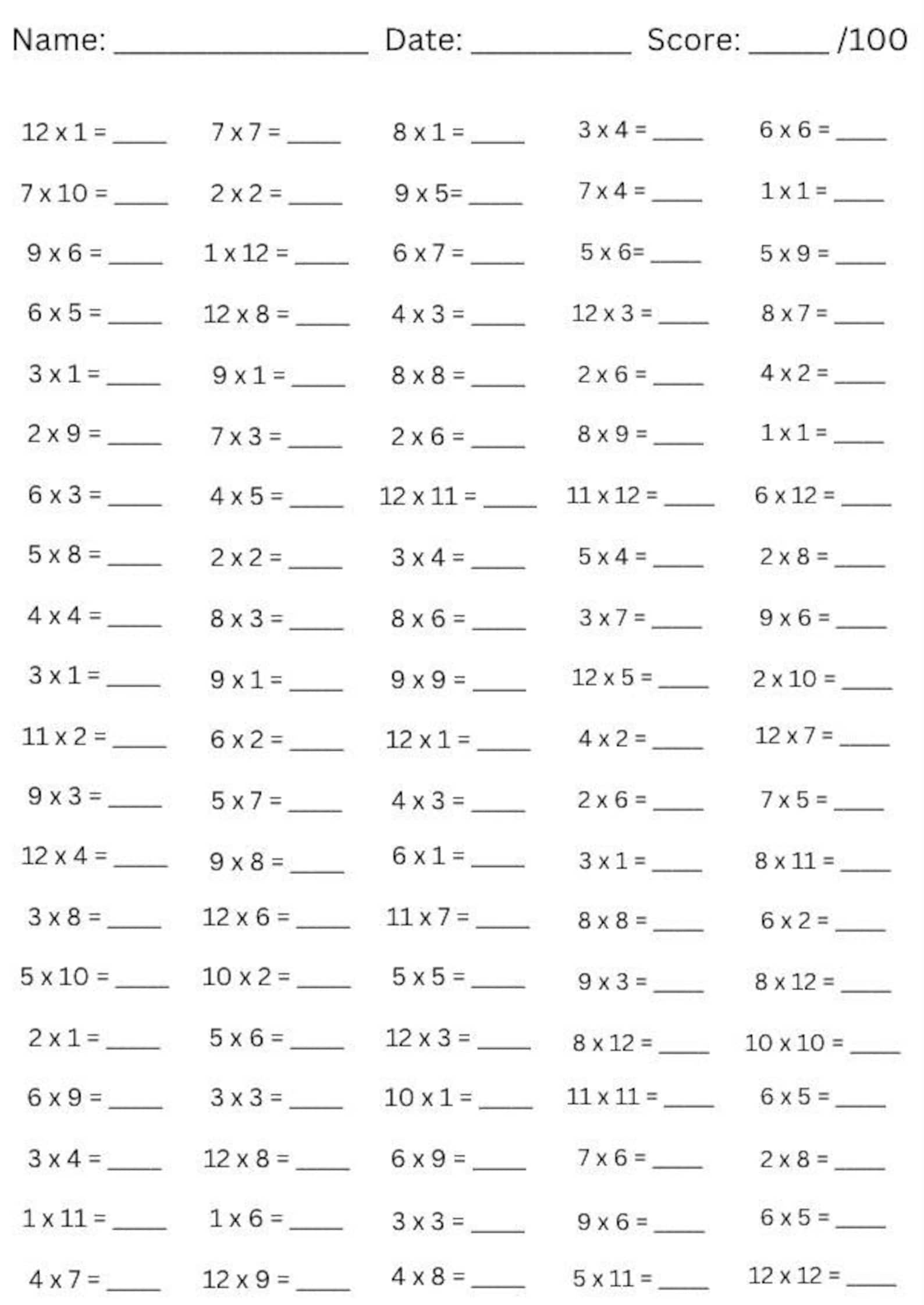 10 Multiplication Worksheets With Answer Key Included | Multiplication ...